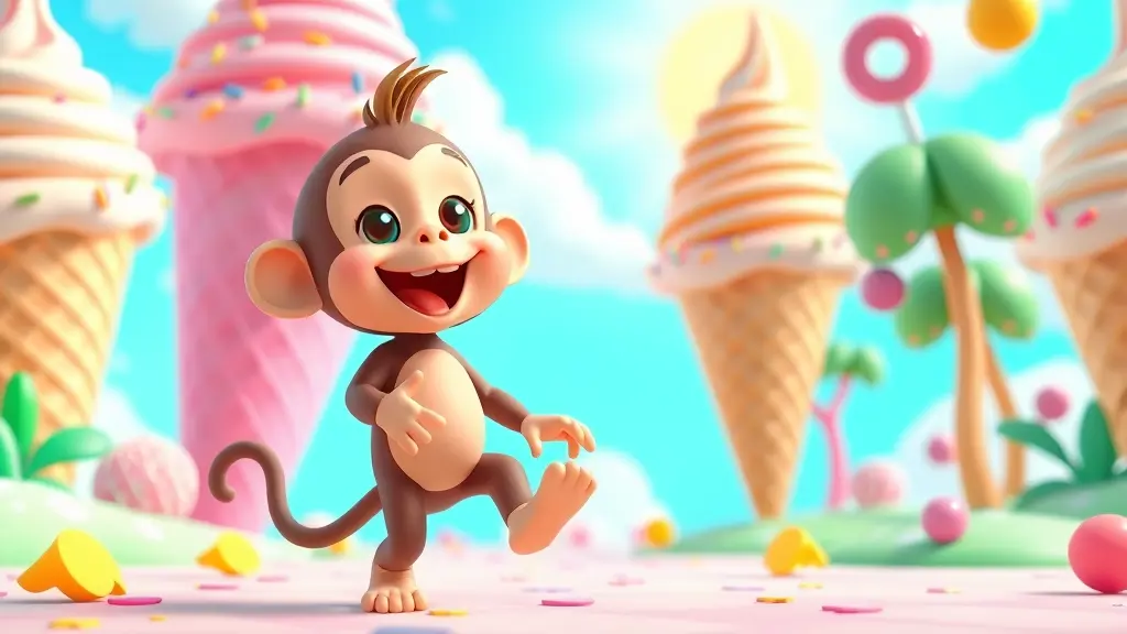 A cute cartoon baby monkey, - Gulf Picasso | بيكاسو الخليج