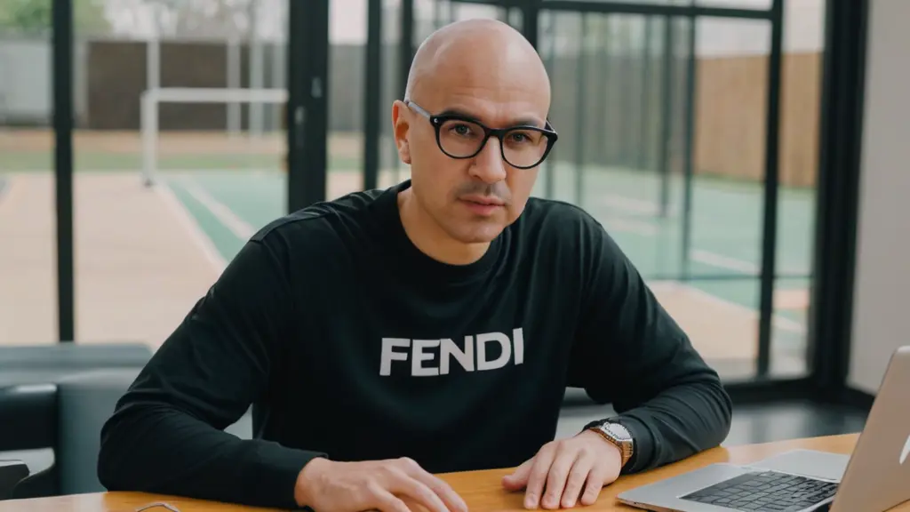 bald man siiting in front - Gulf Picasso | بيكاسو الخليج