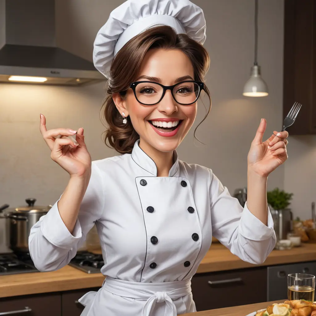 caricature happy woman, chef, laughing - Gulf Picasso | بيكاسو الخليج