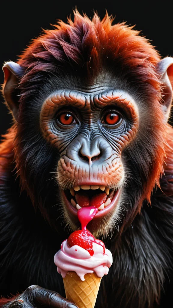 ((red monkey)),((eating strawberry icecream)), Hyperdetailed - Gulf ...