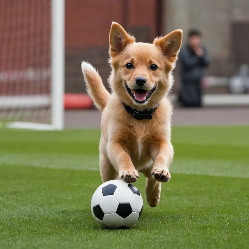 Cute dog playing football in - Gulf Picasso | بيكاسو الخليج
