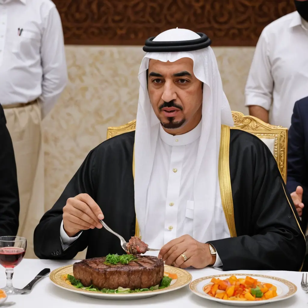 An arabic president eating a - Gulf Picasso | بيكاسو الخليج